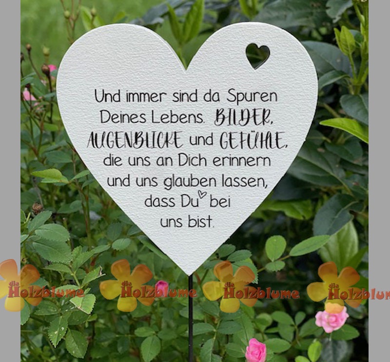 Herz Grabstecker bedruckt "Und immer sind da Spuren deines Lebens ...