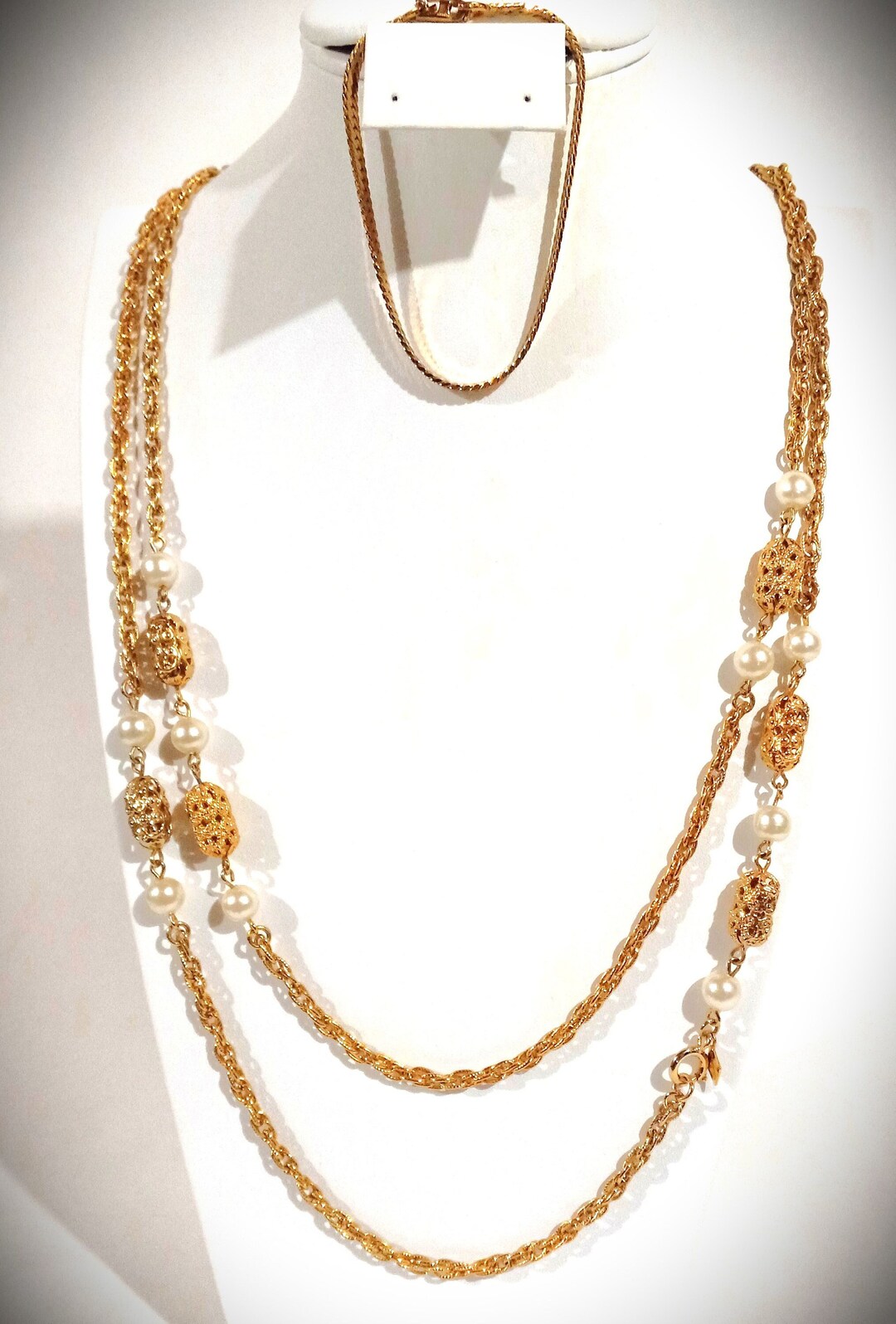 Vintage Monet Bracelet & Long Sarah Coventry Necklace Both Gold Tone ...