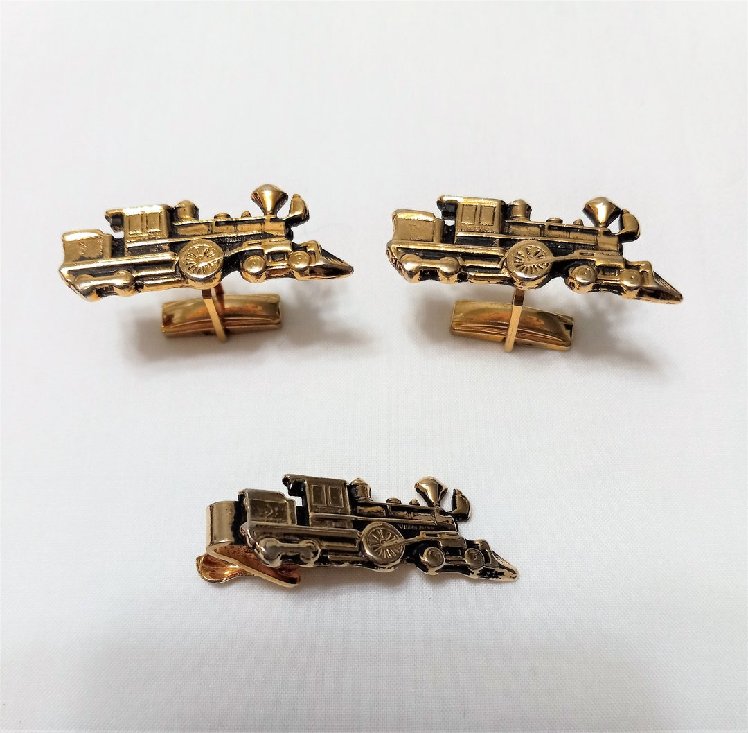 Vintage Train Engines Matching Tie Clasp & Cuff Links - Etsy
