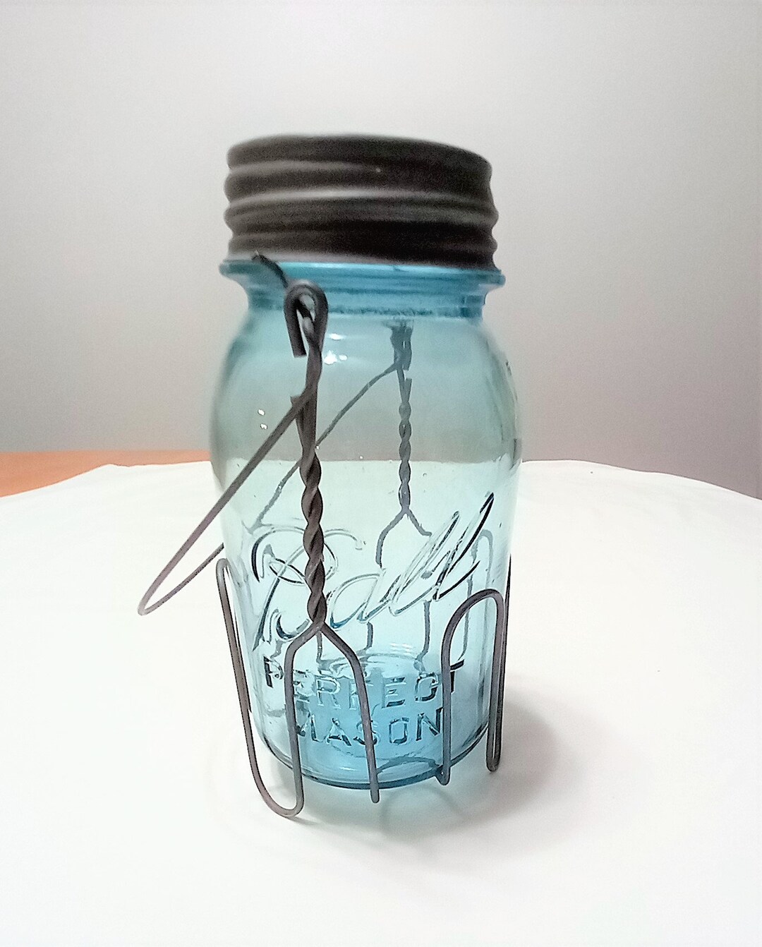 Vintage Blue Tint 7"h Ball Jar in Carrier Triple L, - Etsy