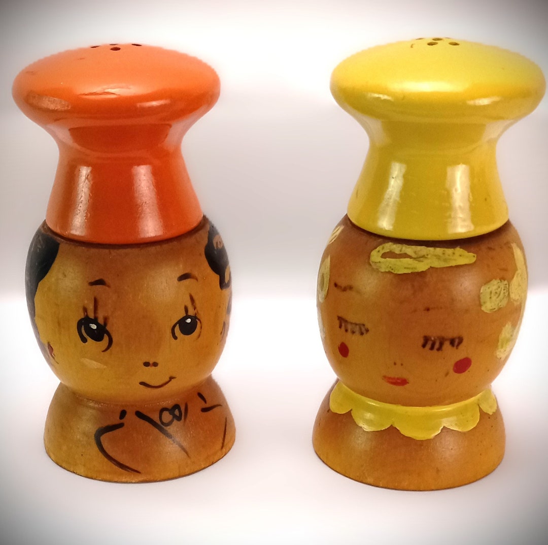 Salt & Pepper Shakers Happy Wife, Happy Life, Wooden 1950s - Etsy