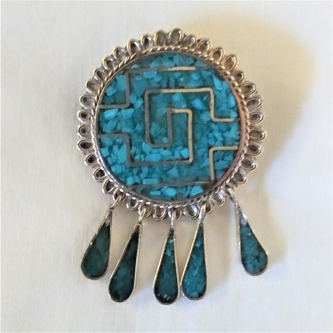 Vintage Native American Made Inlaid Turquoise and Sterling Silver ...