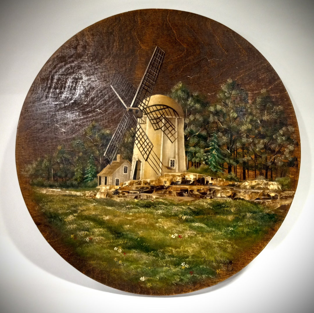Vintage Handmade Scenic Windmill Painting on Spinning Base - Etsy