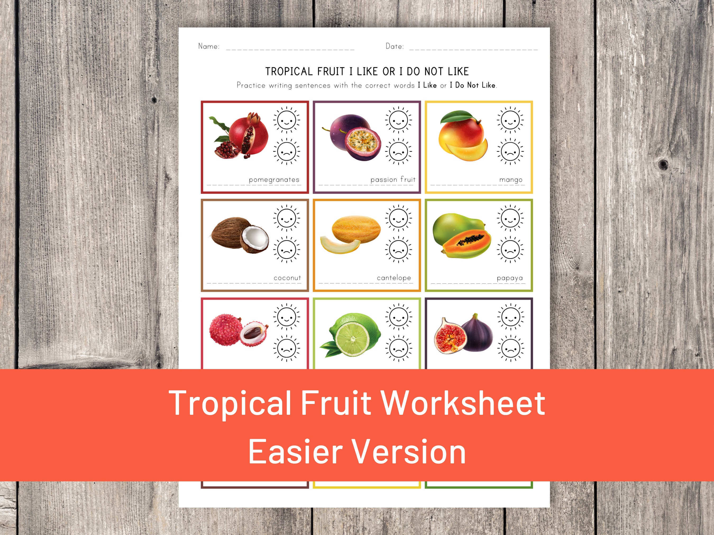 Printable Tropical and Basic Fruit Worksheets Educational - Etsy
