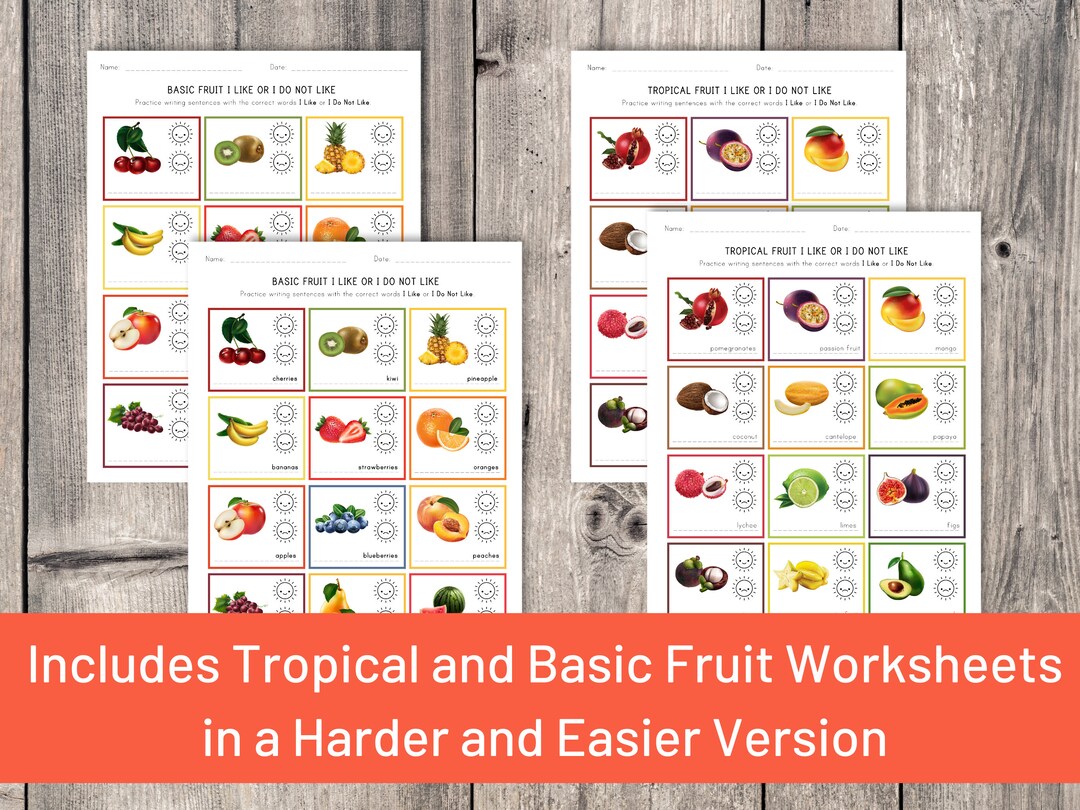 Printable Tropical and Basic Fruit Worksheets Educational Like or Do ...