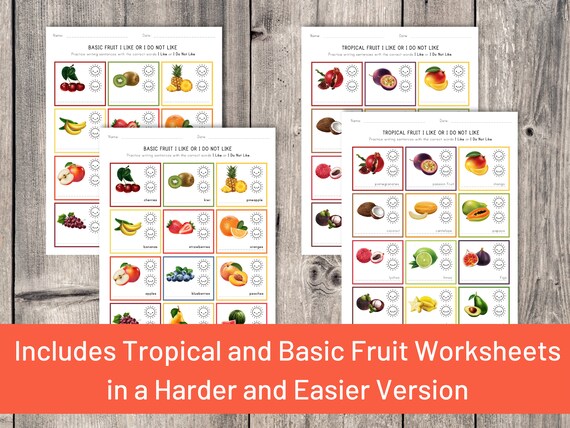 Printable Tropical and Basic Fruit Worksheets Educational | Etsy