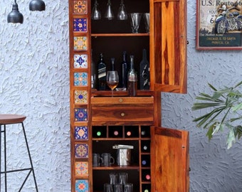Solid Mango Wood Rustic Industrial Wine Rack Mini Bar Cabinet - Etsy