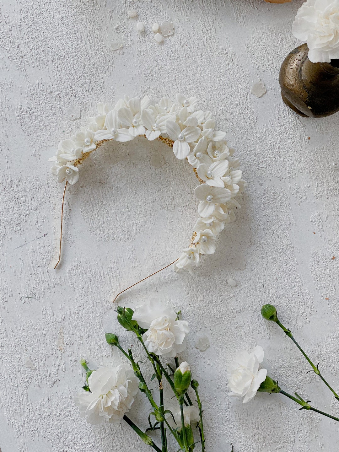 Floral Minimalist Tiara, Bridal Tiara Modern Wedding, Ceramic Wedding ...