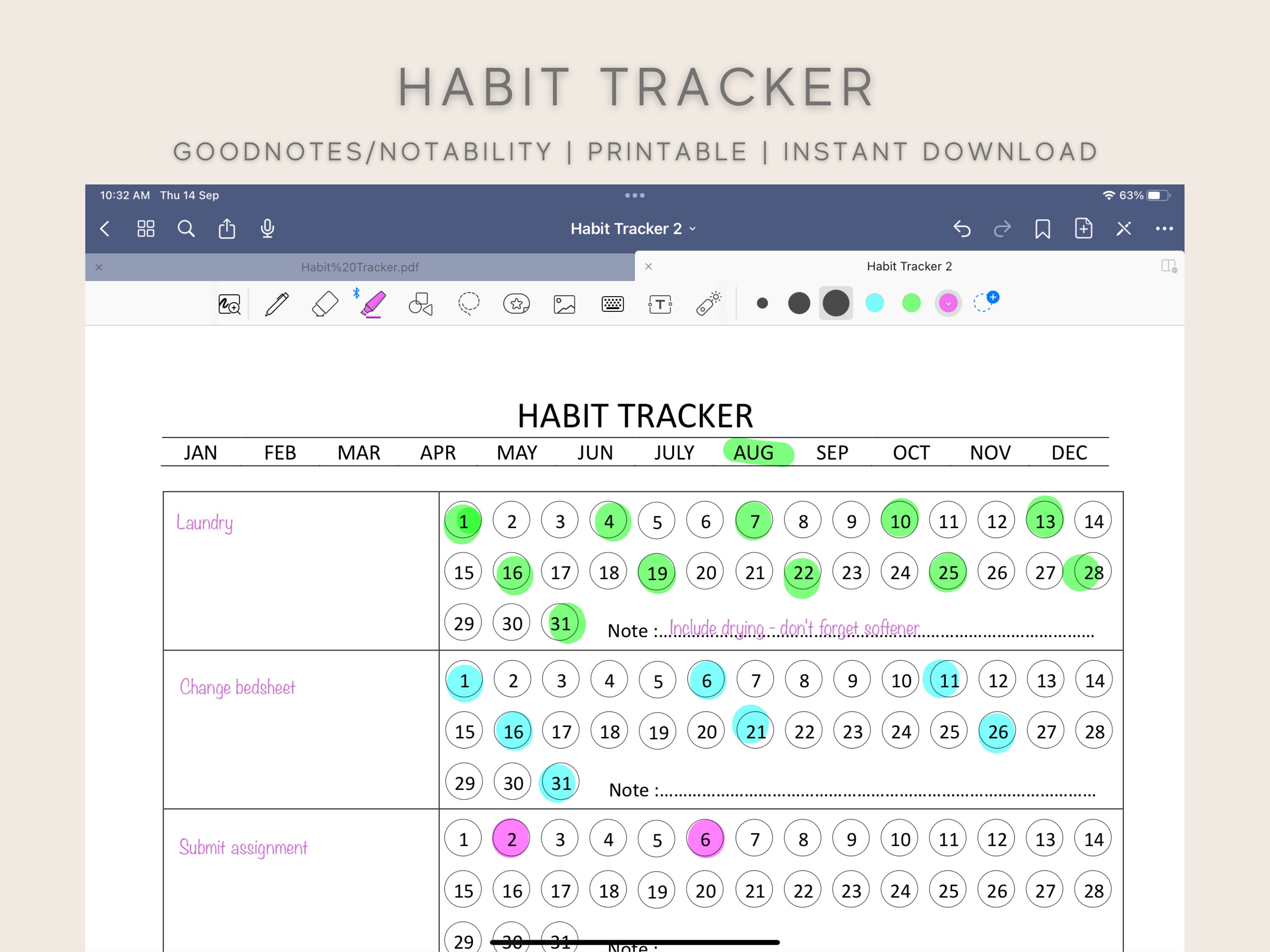 Minimal Habit Tracker Daily Printable Template/goodnotes & Notability ...