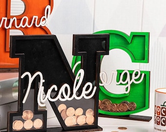 Wooden Alphabet Piggy Bank - Etsy