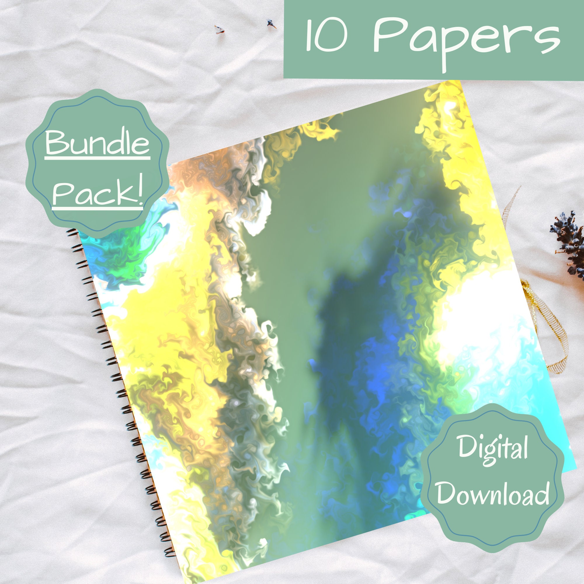 10 DIGITAL Papers FLUID ART Designs 300 D P I in Blue, Yellow, and More ...