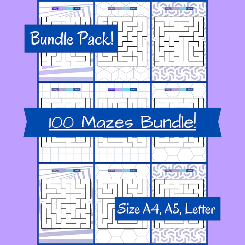 DIGITAL 100 MAZES BUNDLE, 4 Difficulty Levels, Maze Bundle, Maze Pack ...