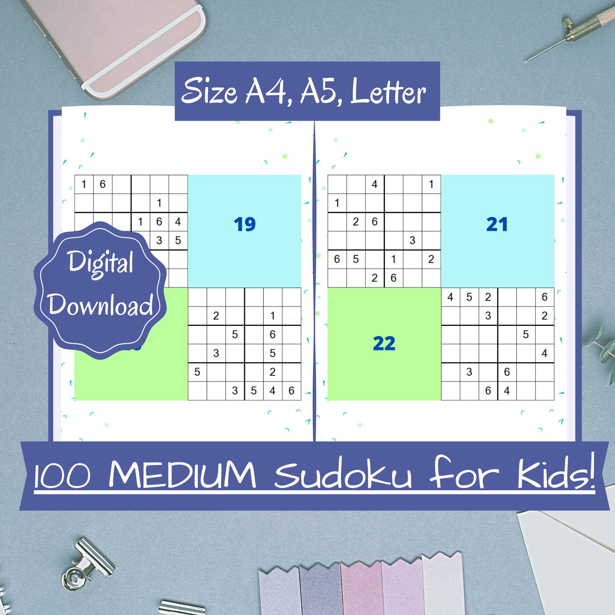 DIGITAL 100 6x6 MEDIUM SUDOKU for Kids Bundle, Sudoku Printable Pack ...