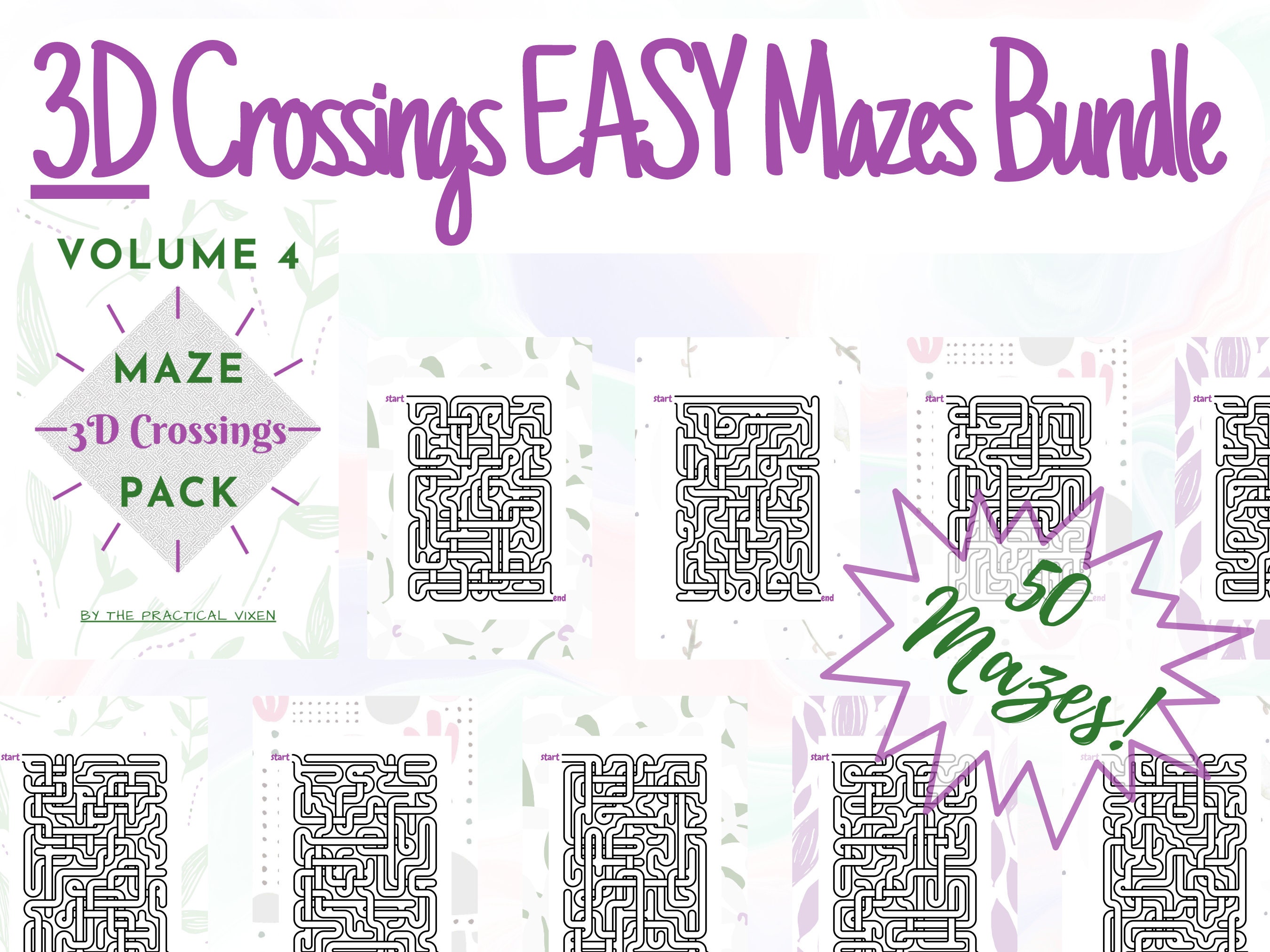 DIGITAL MAZES BUNDLE, 50 Easy Mazes With 3D Crossings, Maze Bundle ...