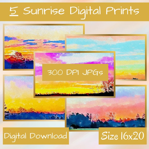 BUNDLE 5 PACK Sunrise Printable Wall Art Watercolor Instant | Etsy