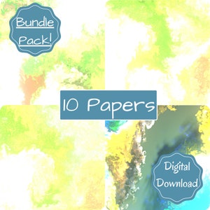 10 DIGITAL Papers FLUID ART Designs 300 D P I in Blue, Yellow, and More ...