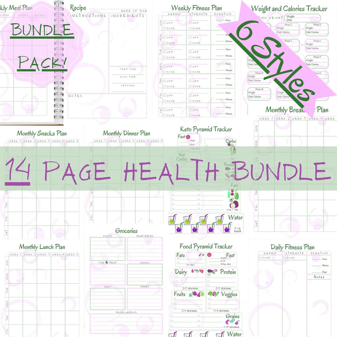 DIGITAL WEIGHT TRACKER Printable Health Bundle 14 Pages Tracker, Meal ...