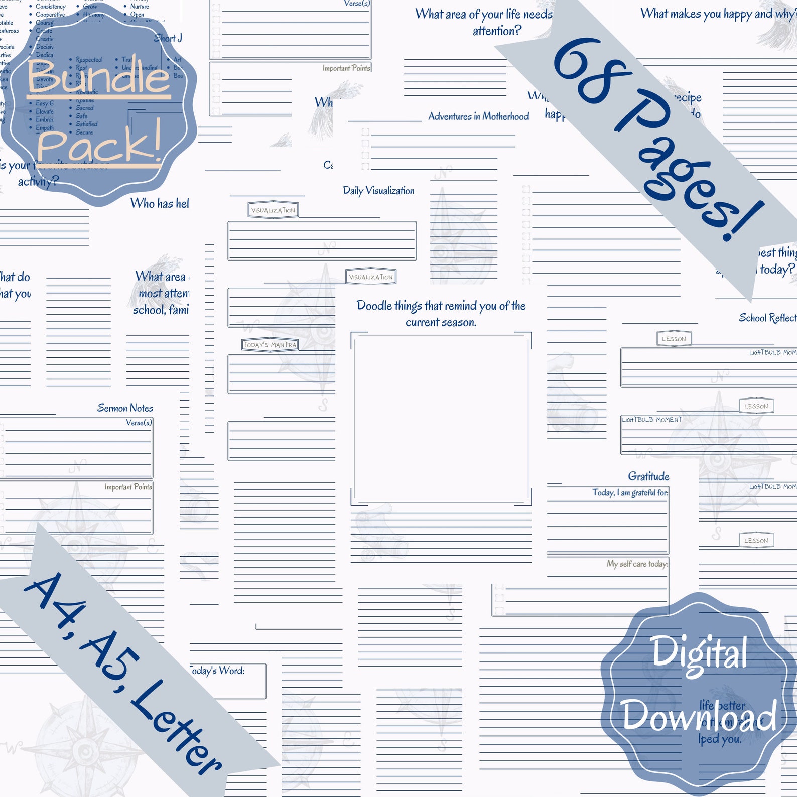 DIGITAL JOURNALING BUNDLE Download 68 Pages, Journal Writing Prompts ...