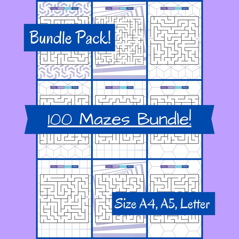 DIGITAL 100 MAZES BUNDLE, 4 Difficulty Levels, Maze Bundle, Maze Pack ...