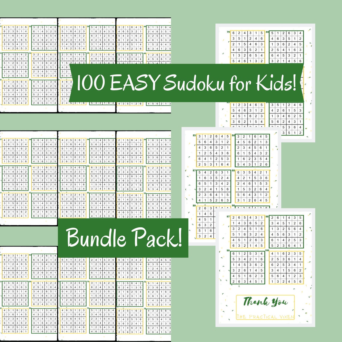 DIGITAL 100 6x6 EASY SUDOKU for Kids Bundle Sudoku Printable - Etsy