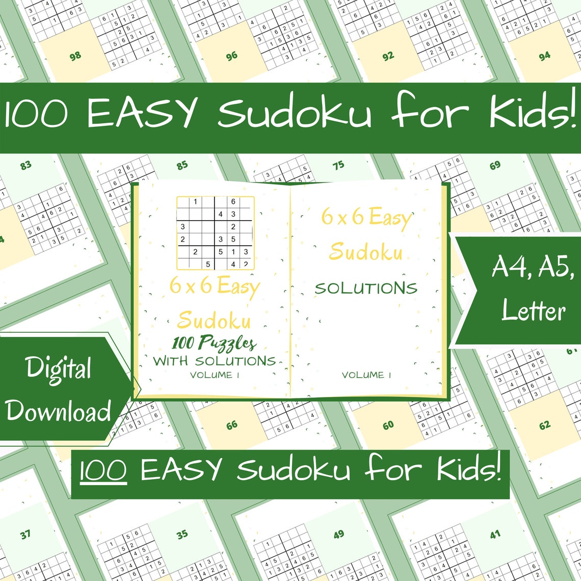 DIGITAL 100 6x6 EASY SUDOKU for Kids Bundle Sudoku Printable - Etsy