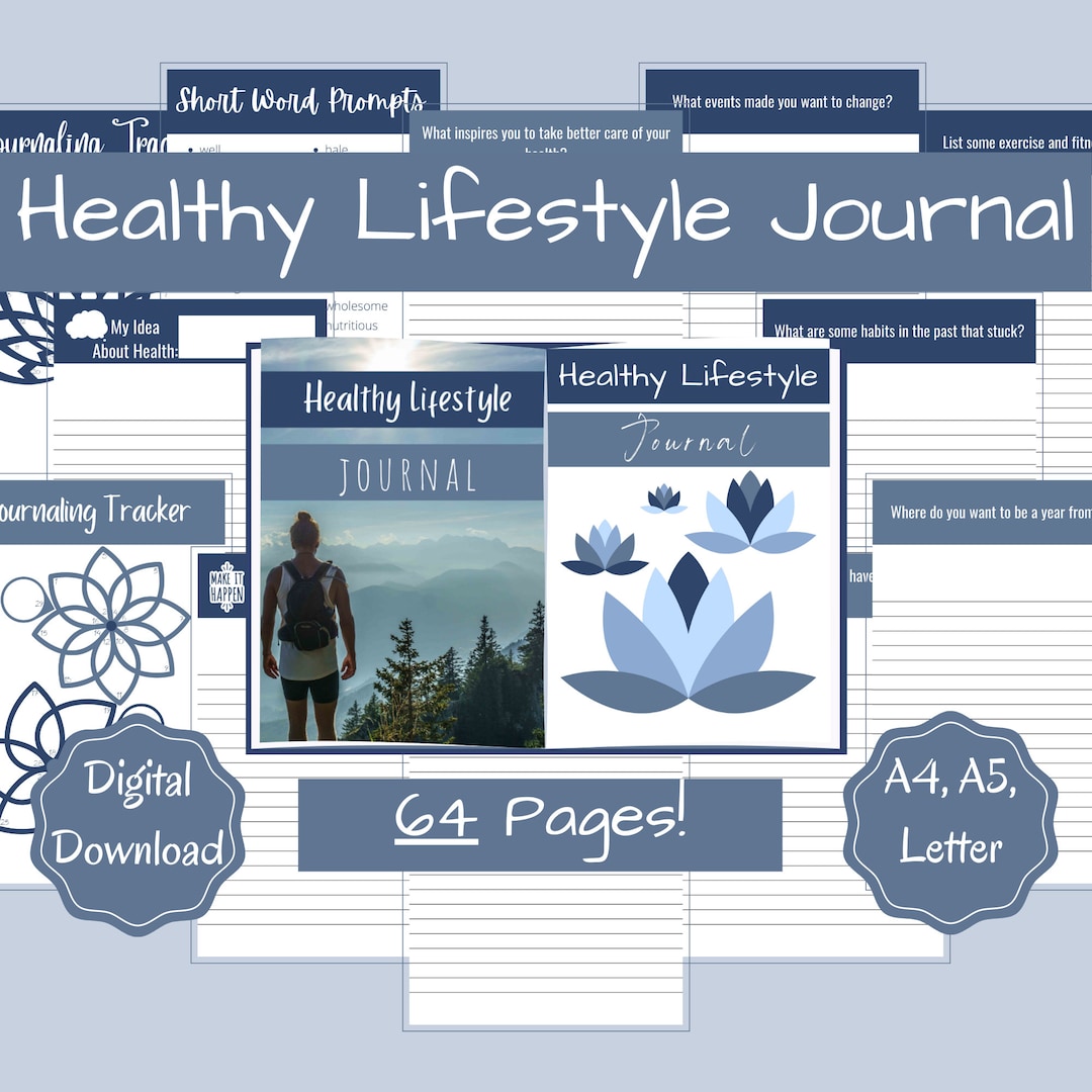 Digital HEALTHY LIFESTYLE JOURNAL Download 64 Pages, Journal Tracker 50 ...