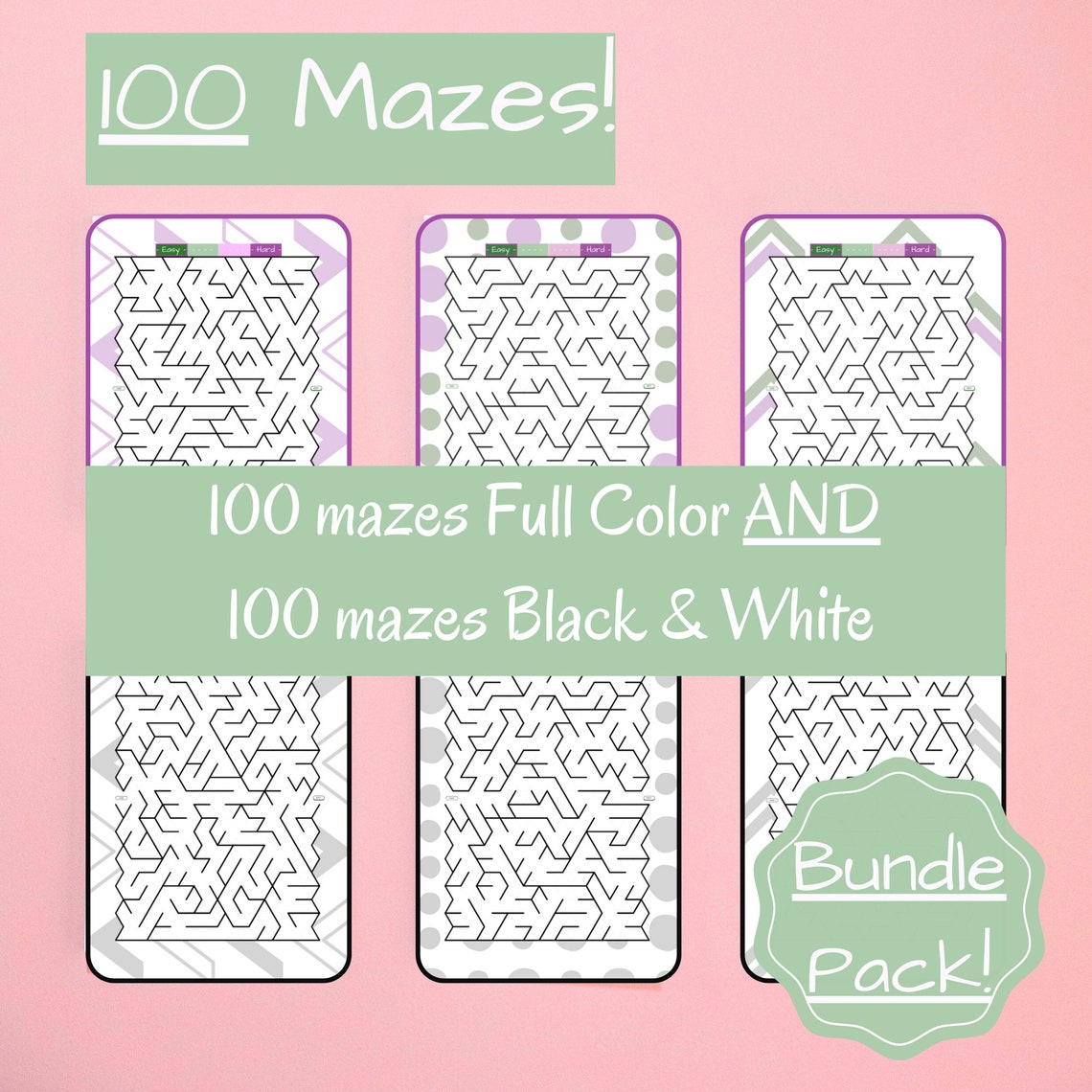 DIGITAL 100 MAZES BUNDLE, 4 Difficulty Levels, Maze Bundle, Maze Pack ...