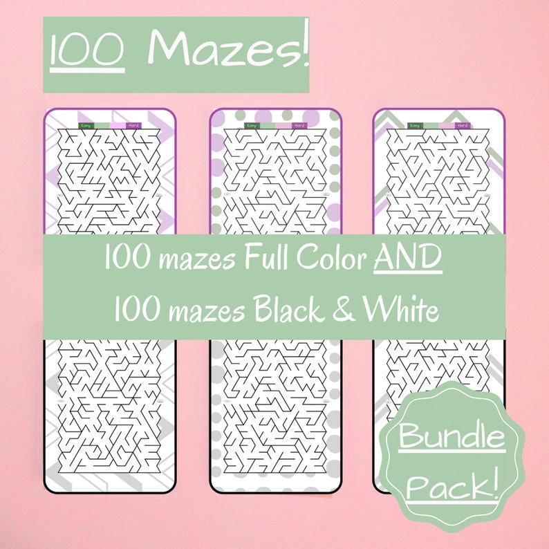 DIGITAL 100 MAZES BUNDLE, 4 Difficulty Levels, Maze Bundle, Maze Pack ...