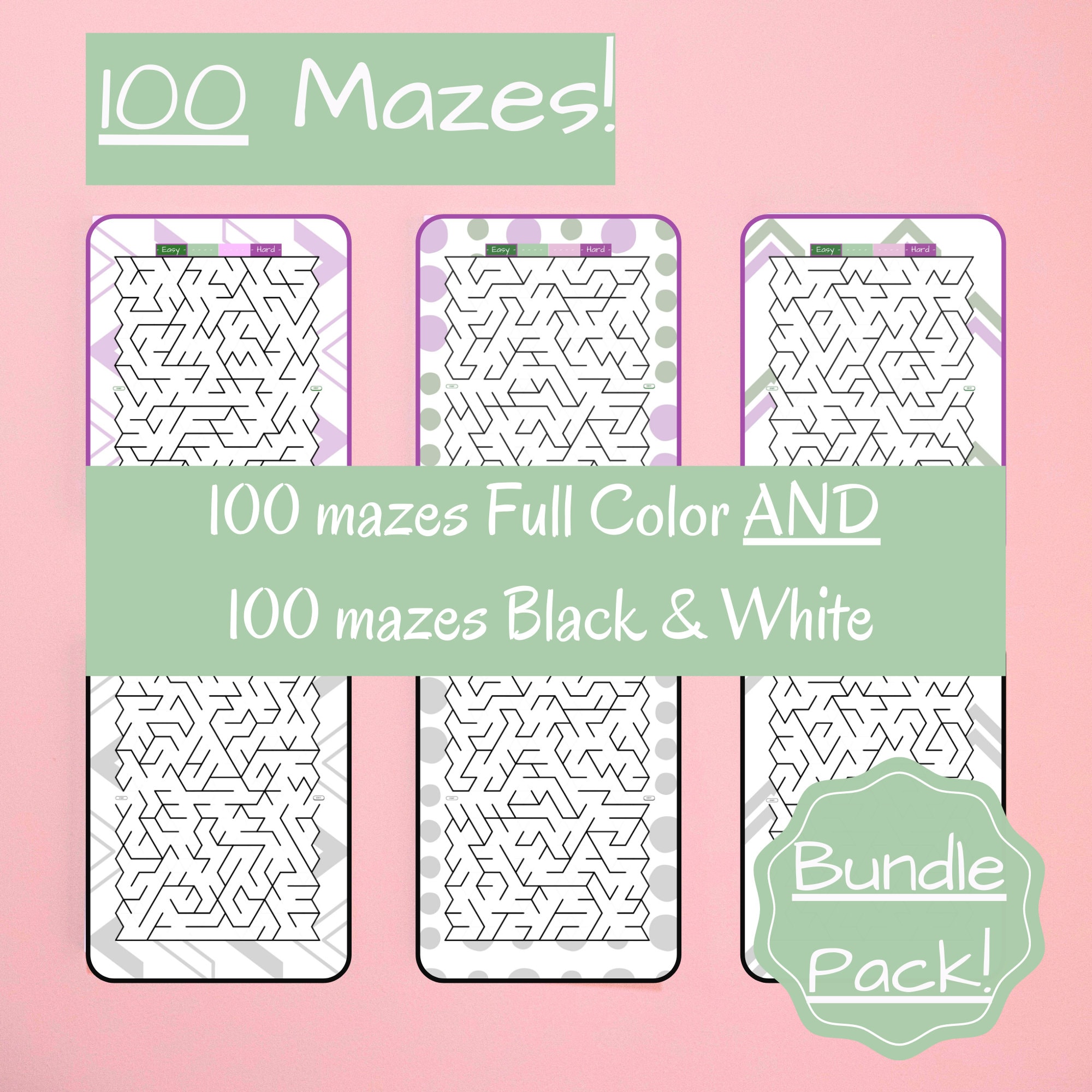 DIGITAL 100 MAZES BUNDLE, 4 Difficulty Levels, Maze Bundle, Maze Pack ...