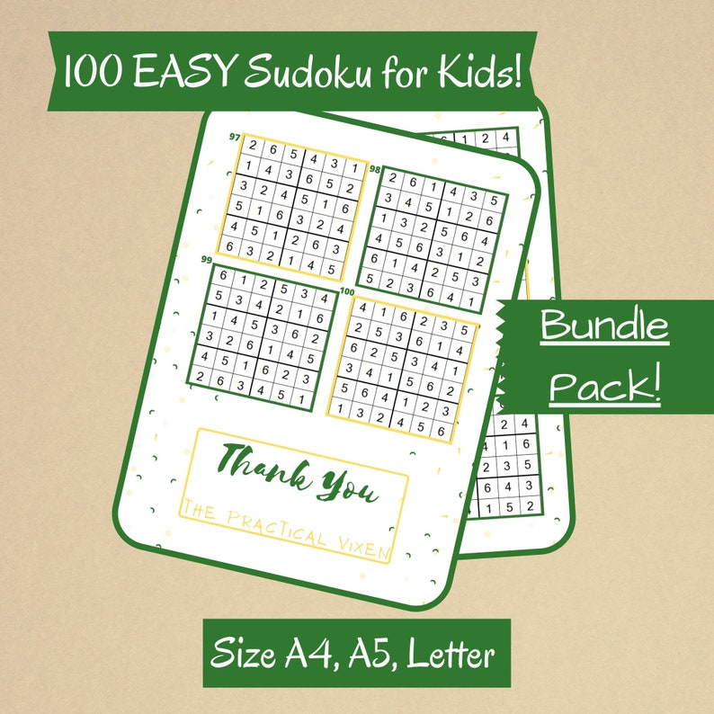DIGITAL 100 6x6 EASY SUDOKU for Kids Bundle Sudoku Printable - Etsy