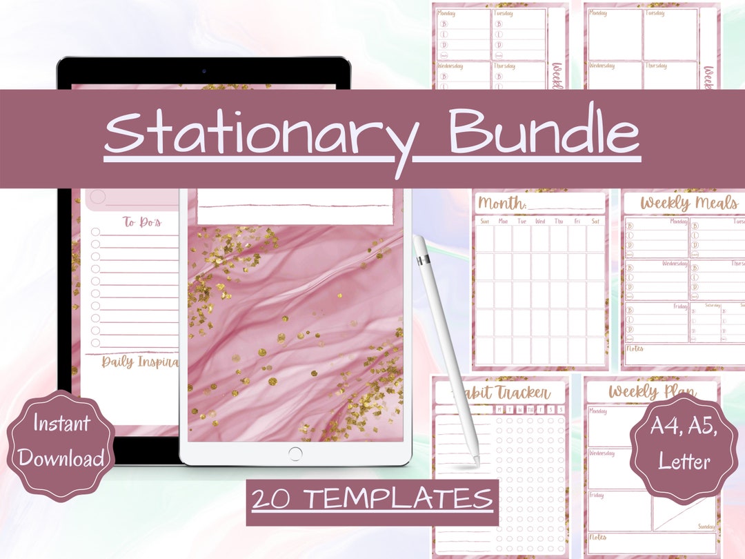 DIGITAL STATIONARY BUNDLE Printable 20 Template Pages, Daily to Do List ...
