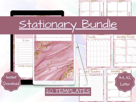 DIGITAL STATIONARY BUNDLE Printable 20 Template Pages Daily | Etsy
