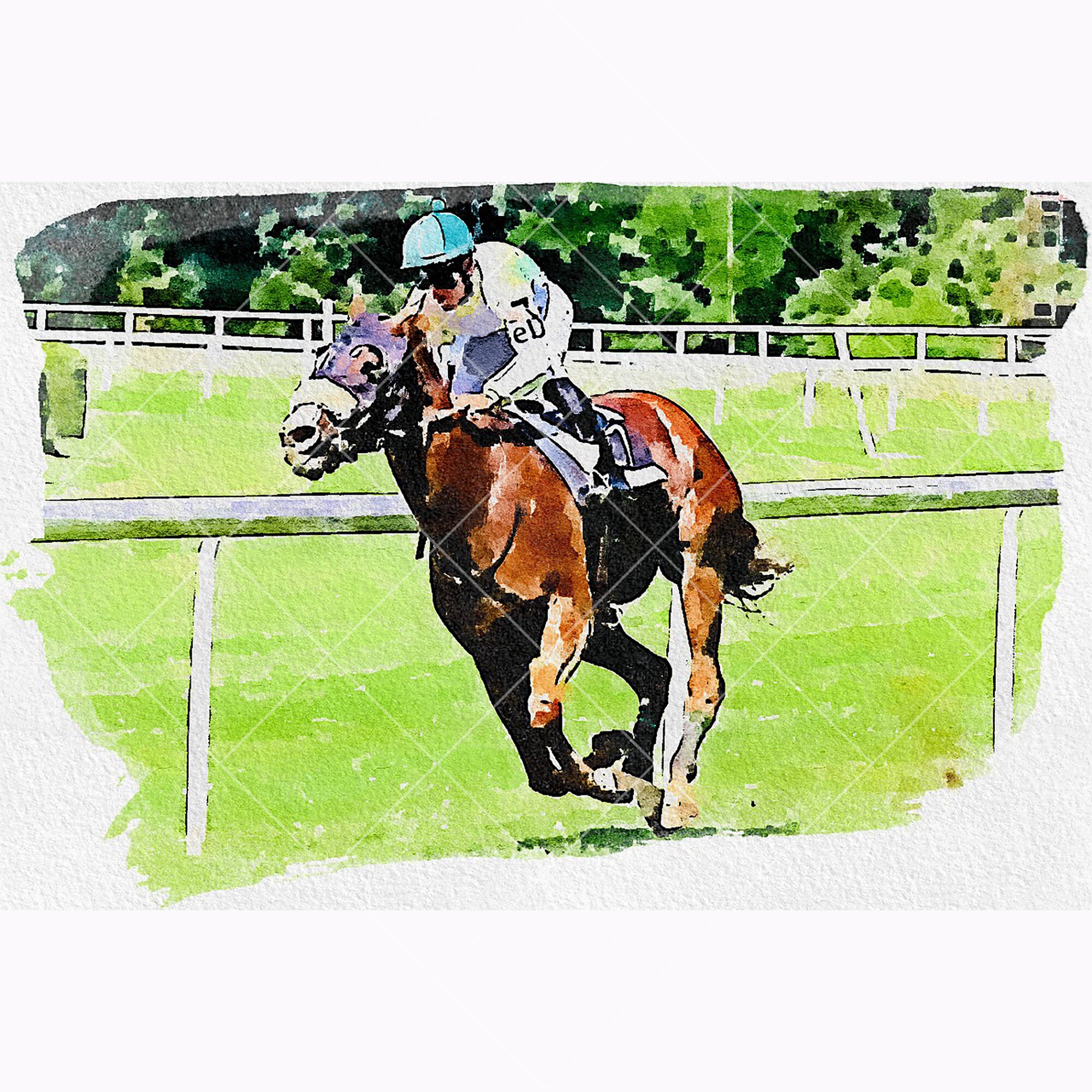 Racing in Grass Printable Horse Wall Art Watercolor Instant Download ...