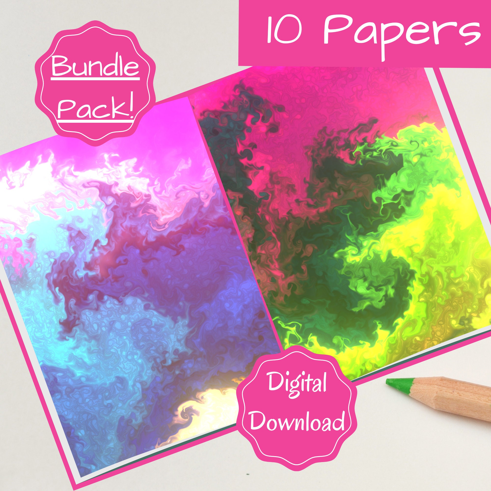 10 DIGITAL Papers FLUID ART Designs 300 D P I in Pink, Purple, and More ...