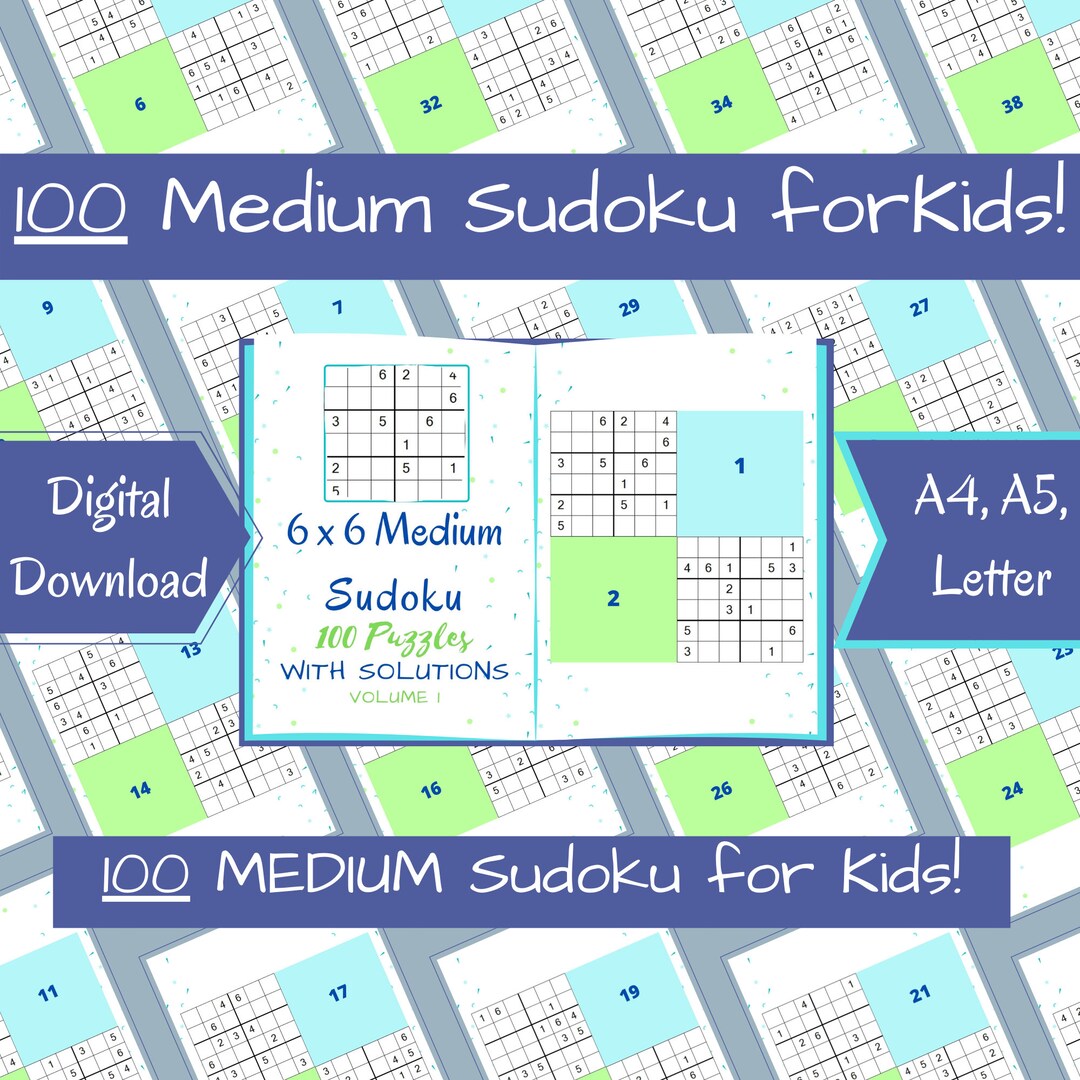 DIGITAL 100 6x6 MEDIUM SUDOKU for Kids Bundle, Sudoku Printable Pack ...