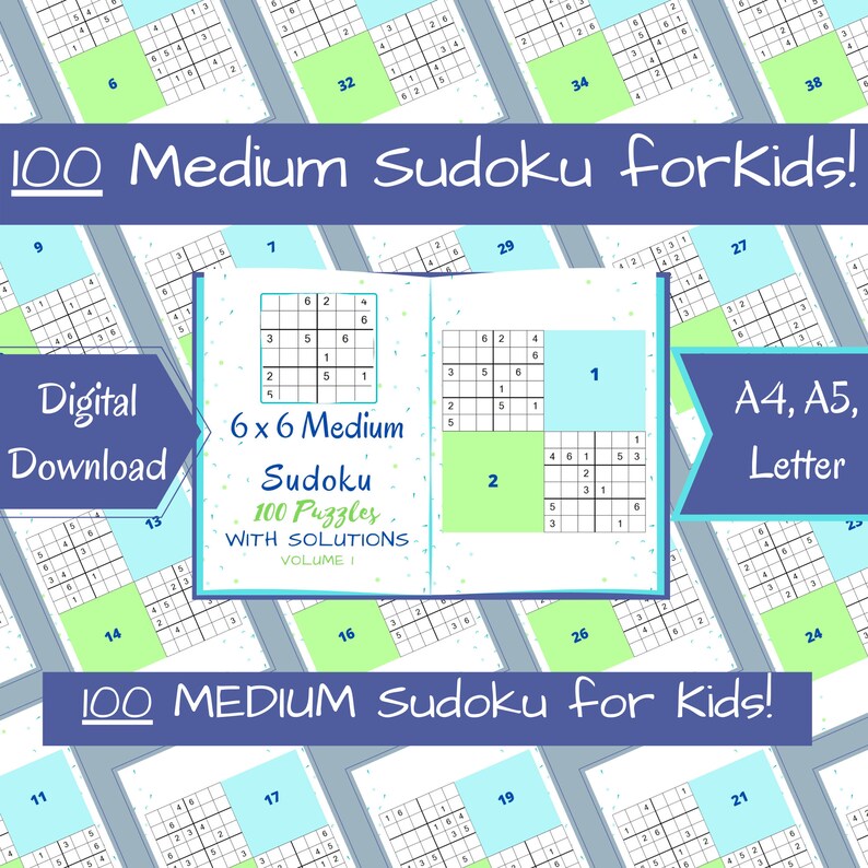 DIGITAL 100 6x6 MEDIUM SUDOKU for Kids Bundle, Sudoku Printable Pack ...