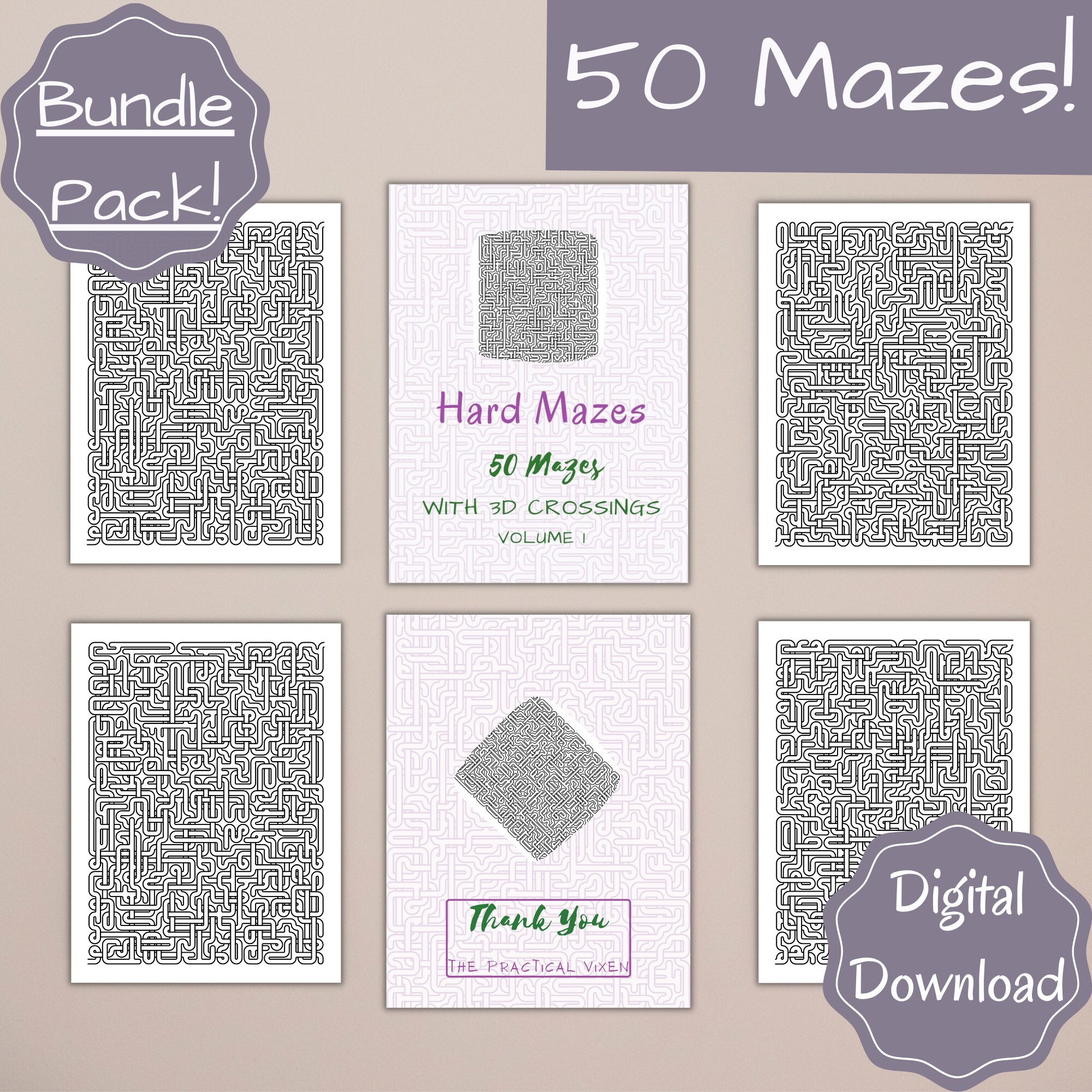 DIGITAL MAZES BUNDLE, 50 Hard Mazes With 3D Crossings, Maze Bundle ...