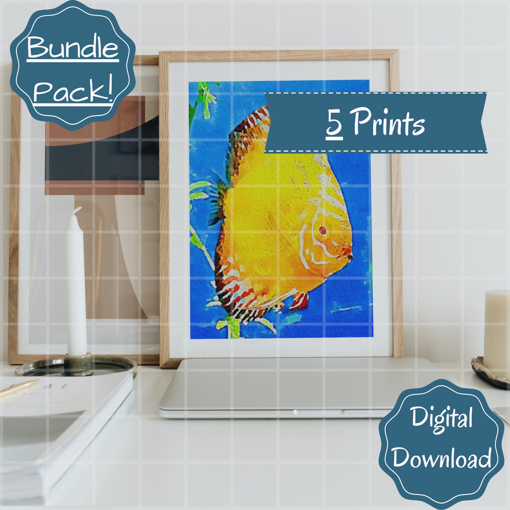 BUNDLE 5 PACK Marine Life Printable Wall Art Watercolor Instant ...