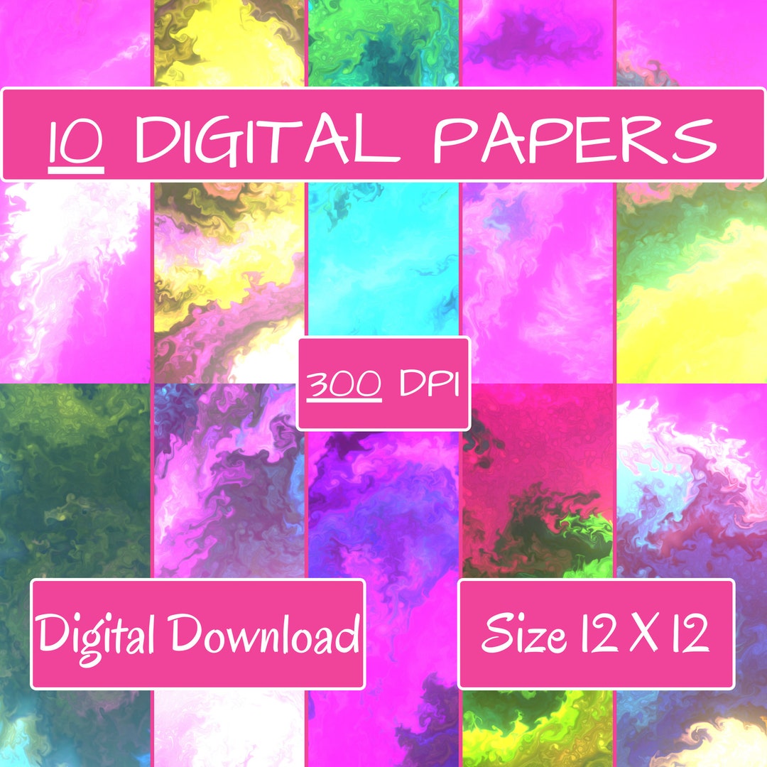 10 DIGITAL Papers FLUID ART Designs 300 D P I in Pink, Purple, and More ...