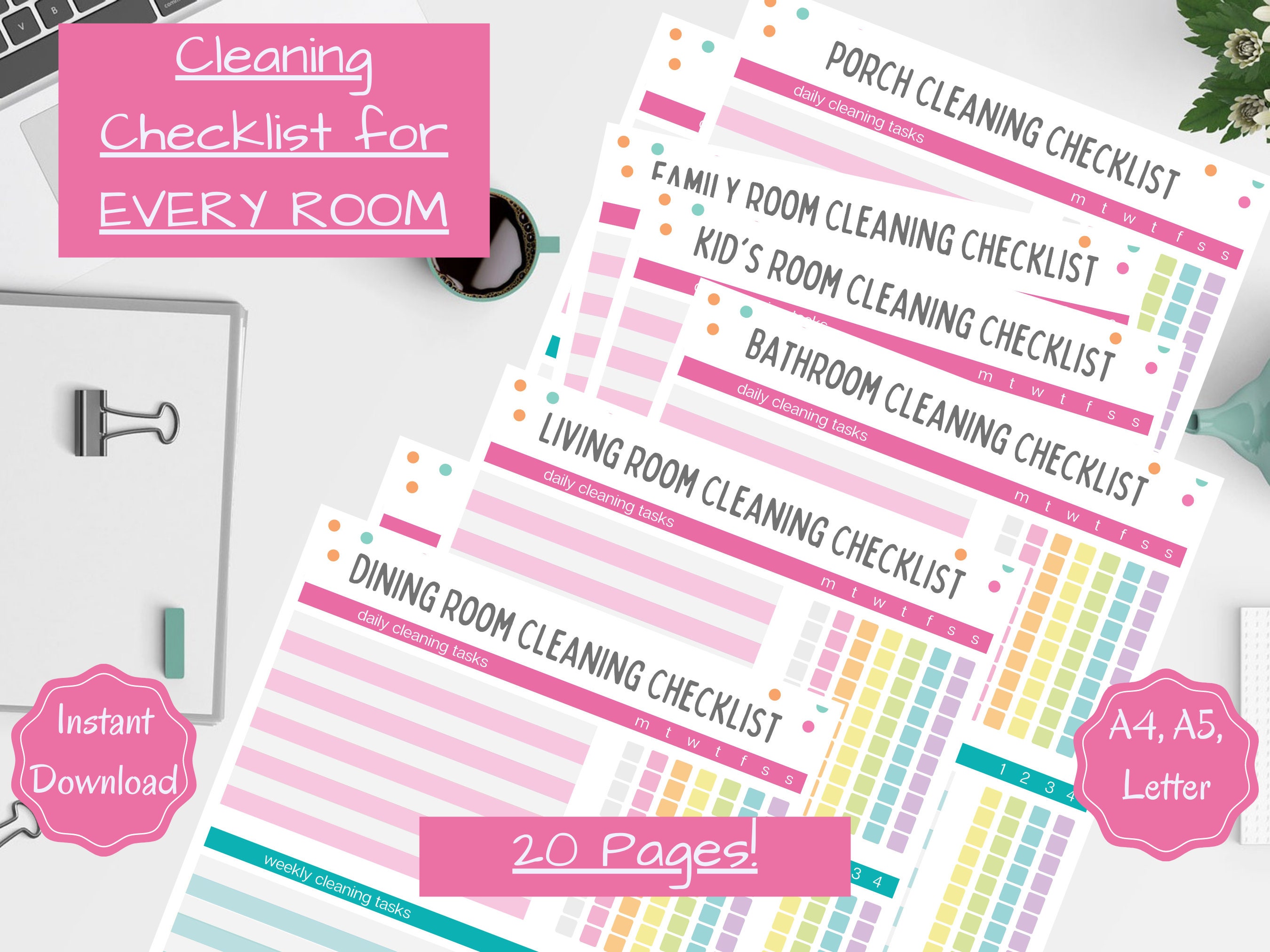 DIGITAL CLEANING CHECKLIST Printable 39 Pages Cleaning - Etsy