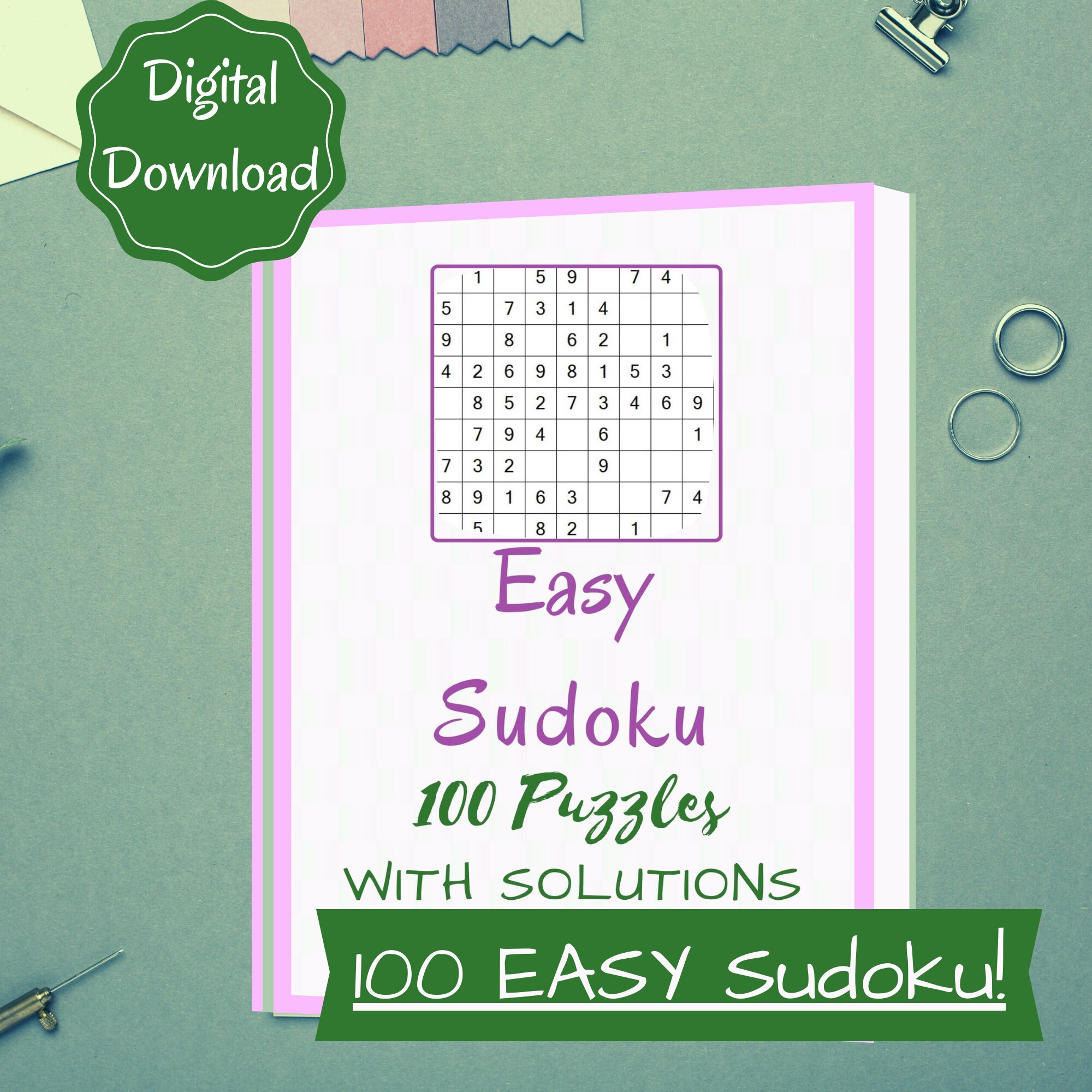 DIGITAL 100 EASY SUDOKU Bundle, Sudoku Printable Pack, Easy Sudoku ...