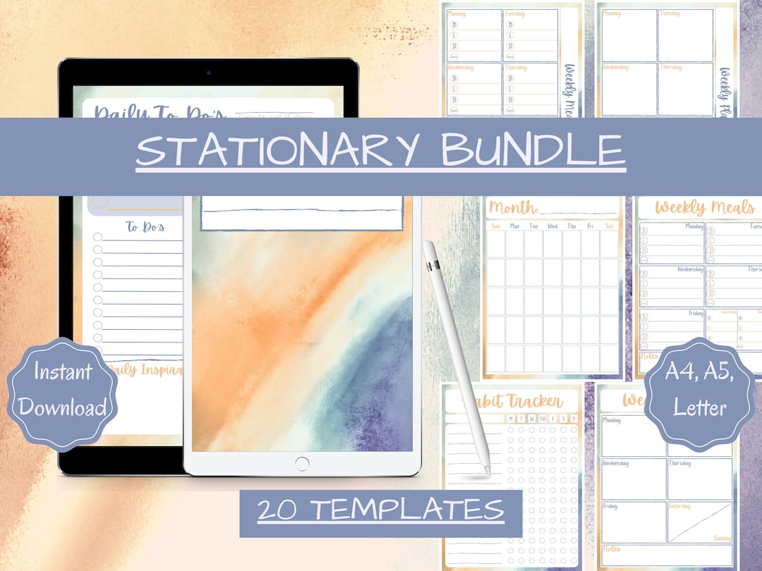 DIGITAL STATIONARY BUNDLE Printable 20 Template Pages, Daily to Do List ...