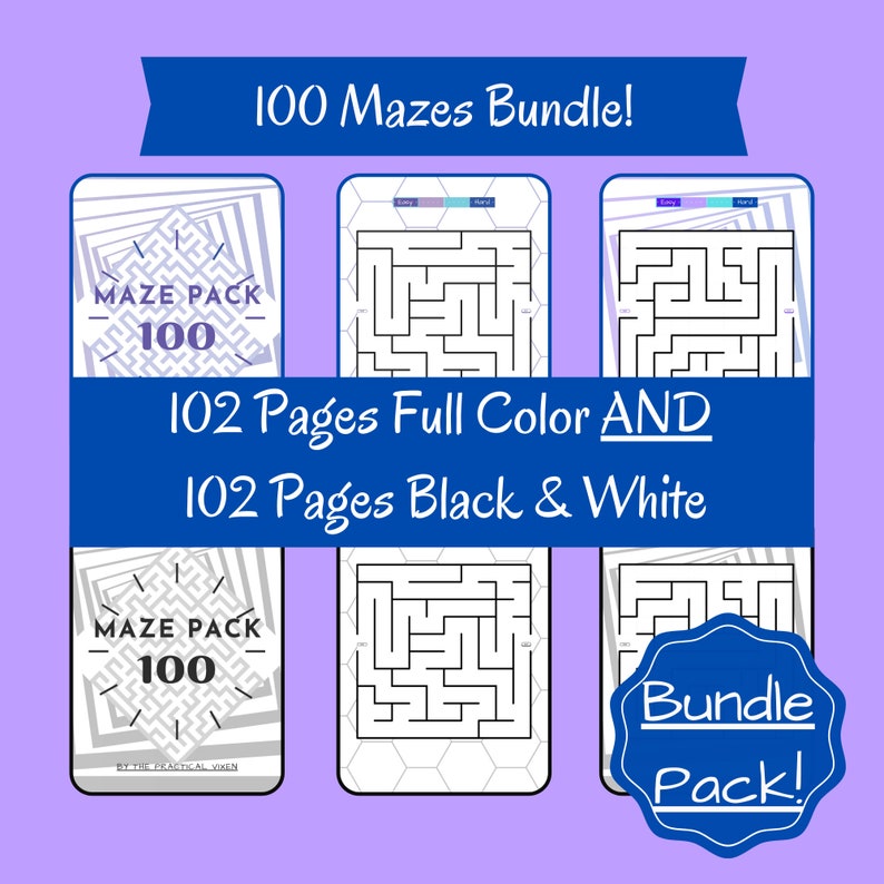 DIGITAL 100 MAZES BUNDLE, 4 Difficulty Levels, Maze Bundle, Maze Pack ...