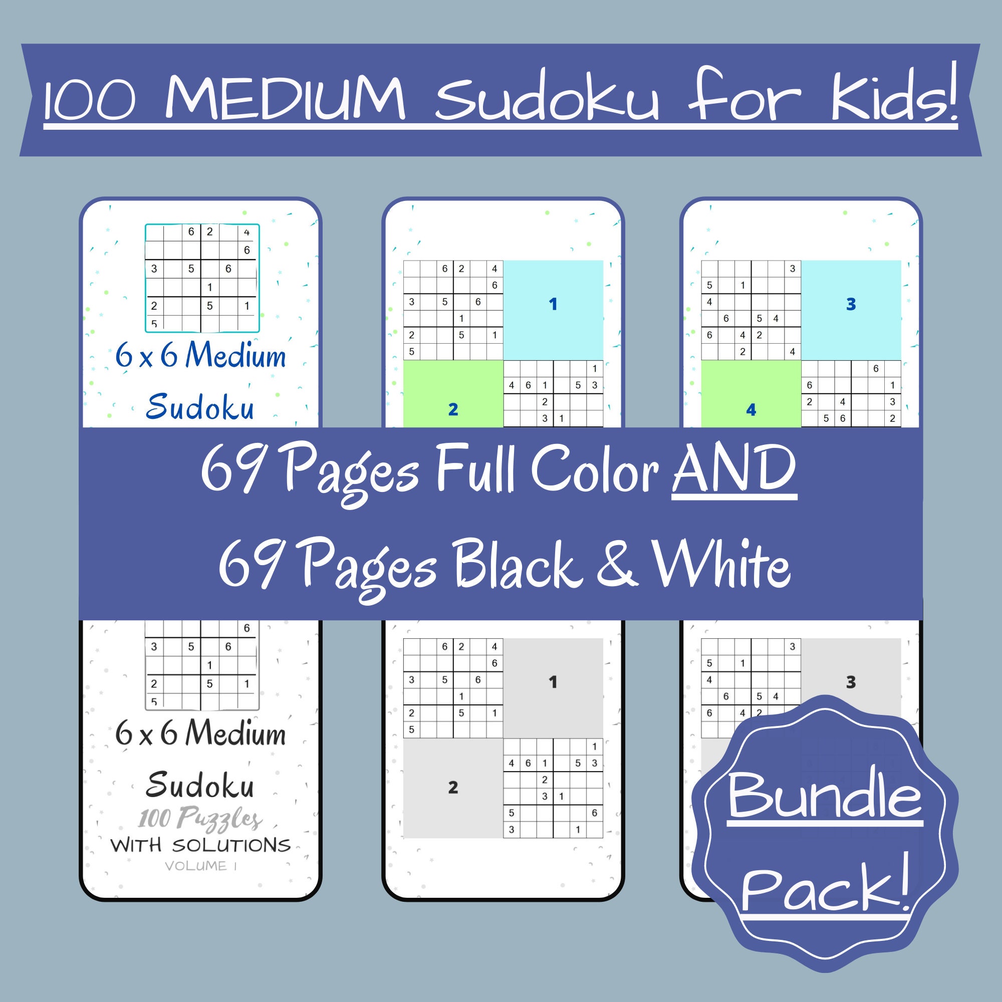 DIGITAL 100 6x6 MEDIUM SUDOKU for Kids Bundle, Sudoku Printable Pack ...