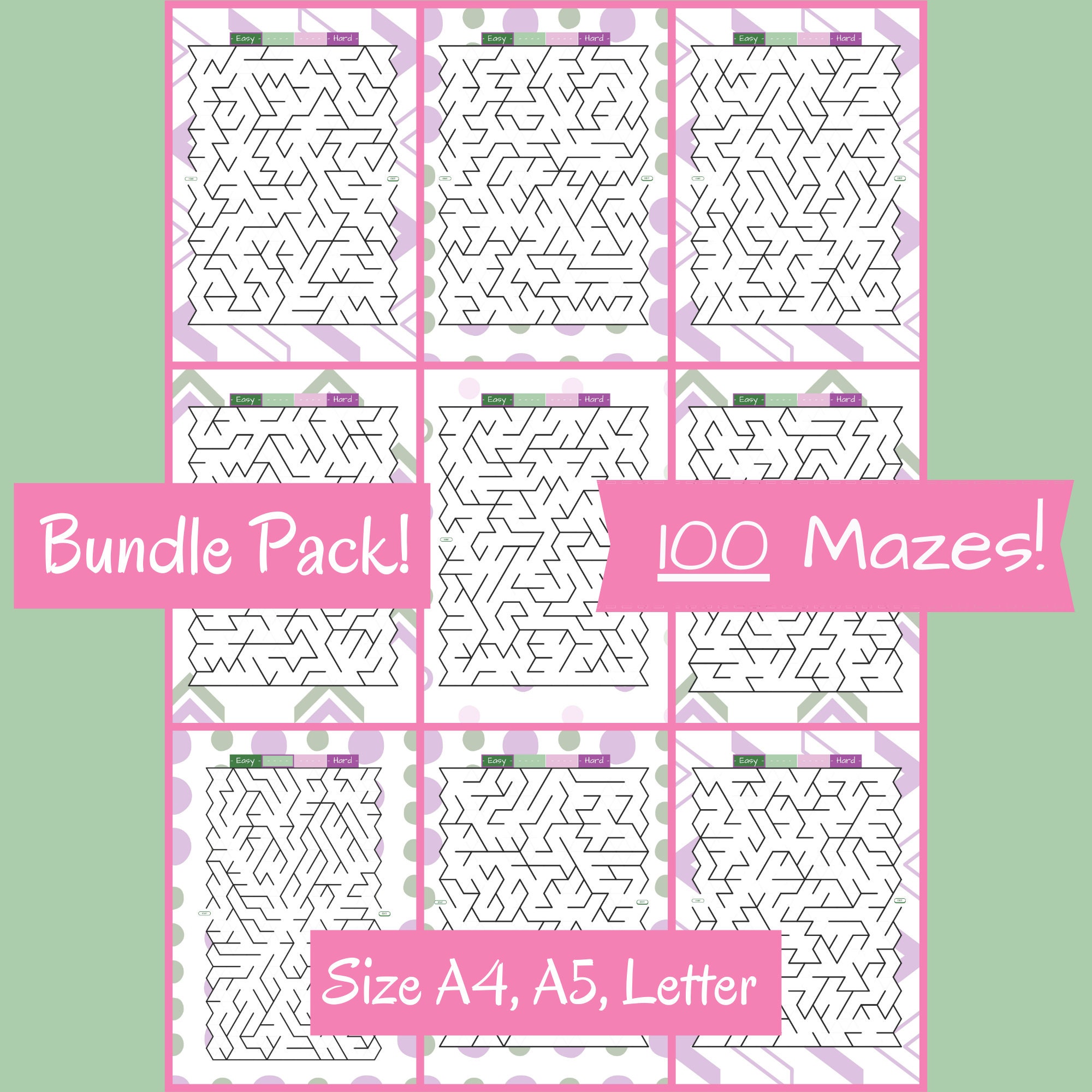 DIGITAL 100 MAZES BUNDLE, 4 Difficulty Levels, Maze Bundle, Maze Pack ...