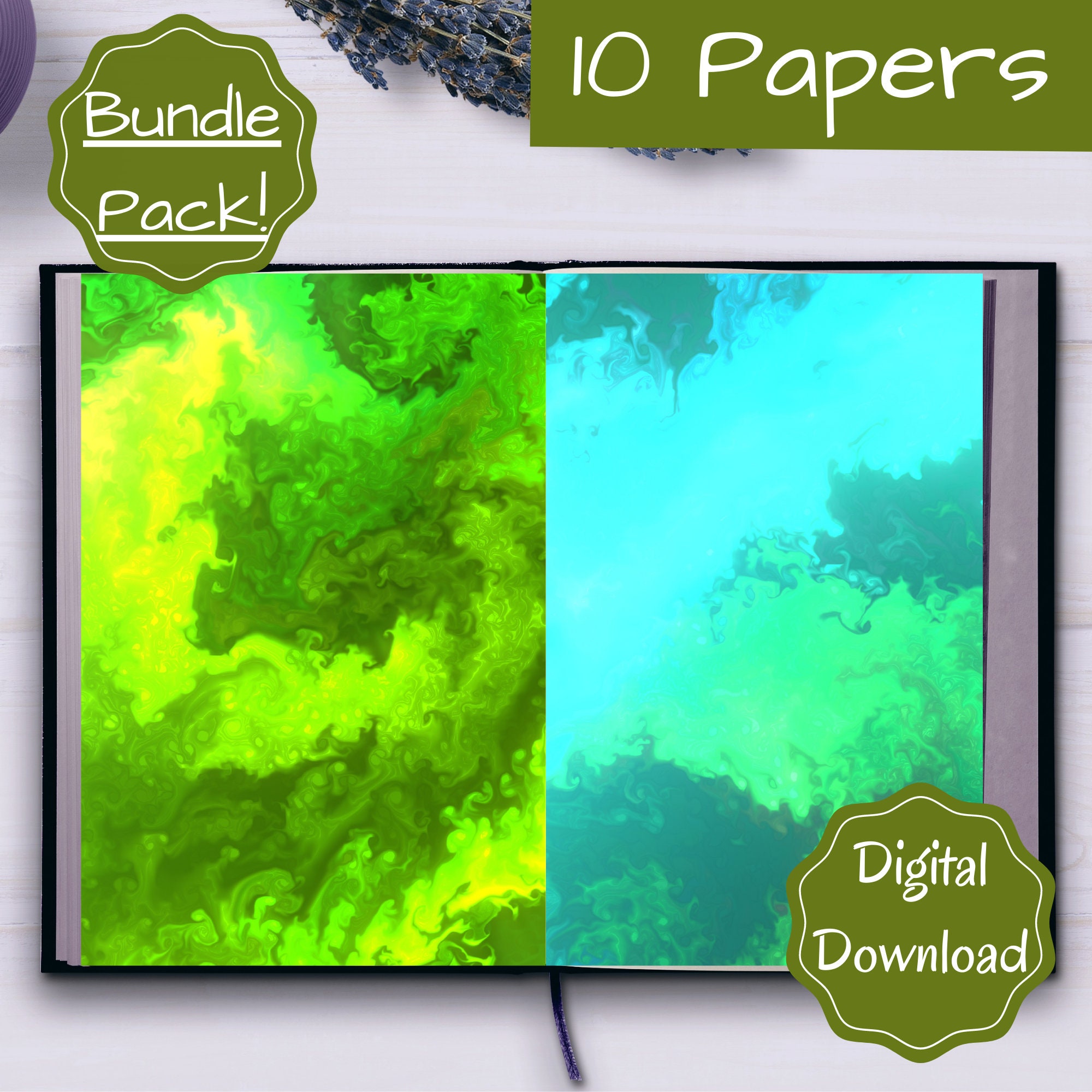 10 DIGITAL Papers FLUID ART Designs 300 D P I in Blue, Green, and More ...