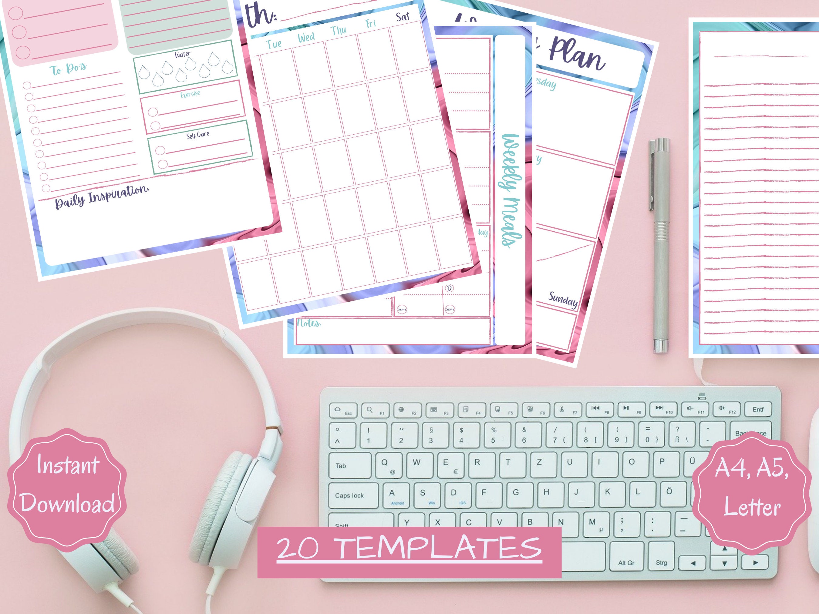DIGITAL STATIONARY BUNDLE Printable 20 Template Pages, Daily to Do List ...