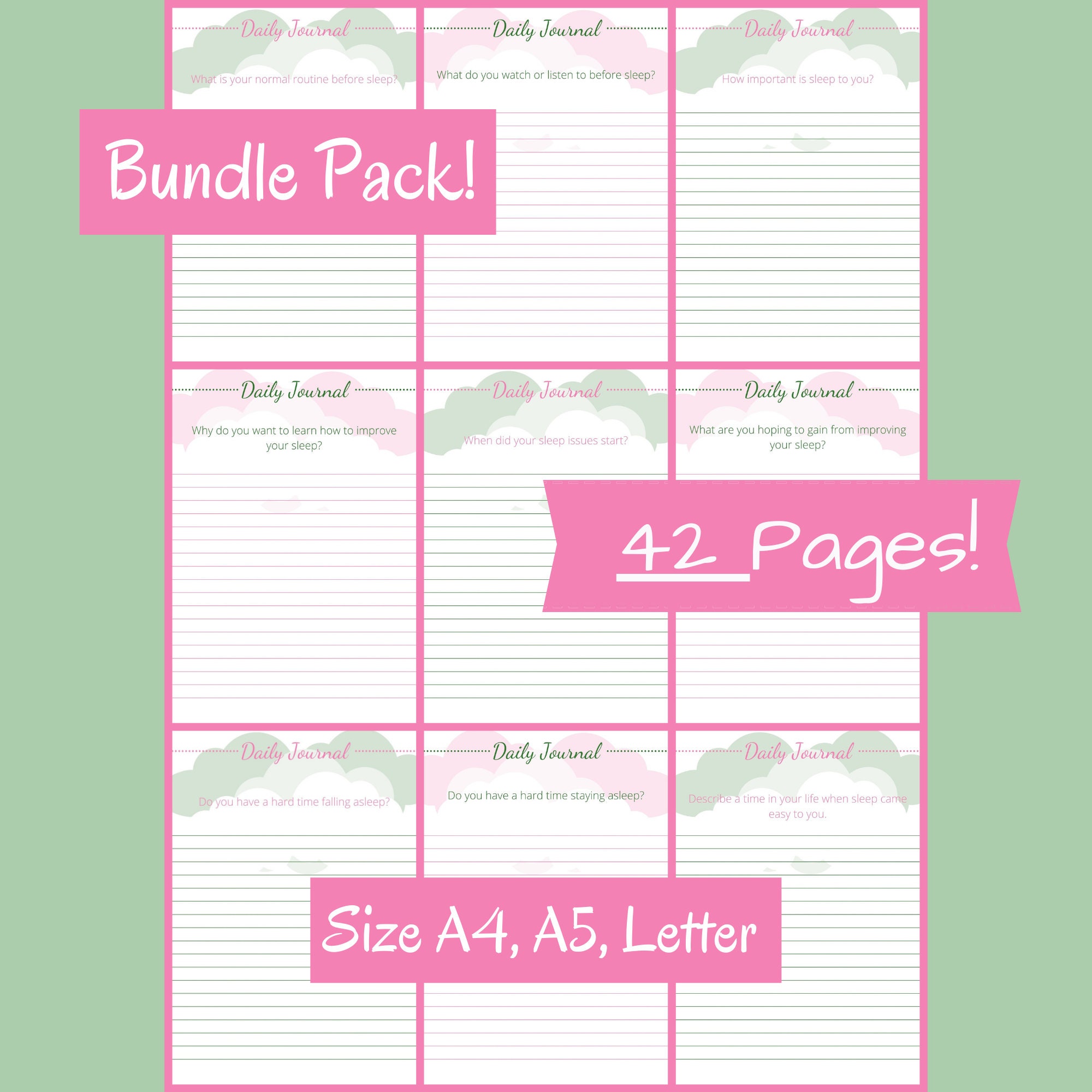 DIGITAL SLEEP JOURNAL Printable Sleep Prompts 42 Pages in Full Color/42 ...