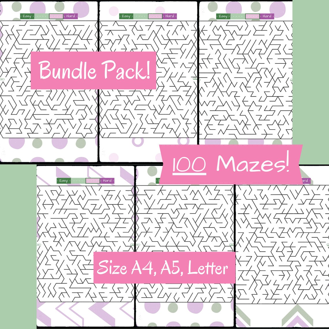 DIGITAL 100 MAZES BUNDLE, 4 Difficulty Levels, Maze Bundle, Maze Pack ...