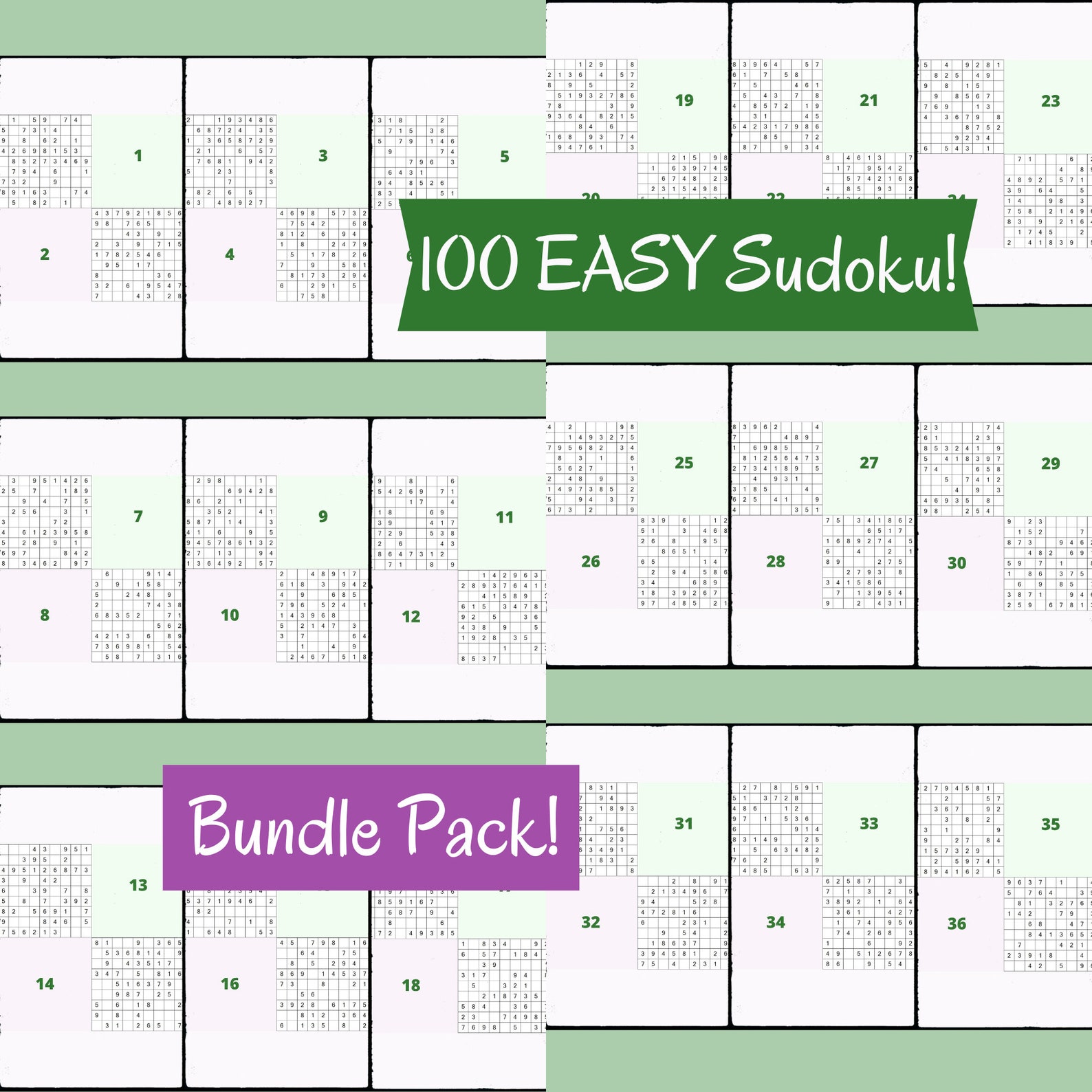 DIGITAL 100 EASY SUDOKU Bundle, Sudoku Printable Pack, Easy Sudoku ...